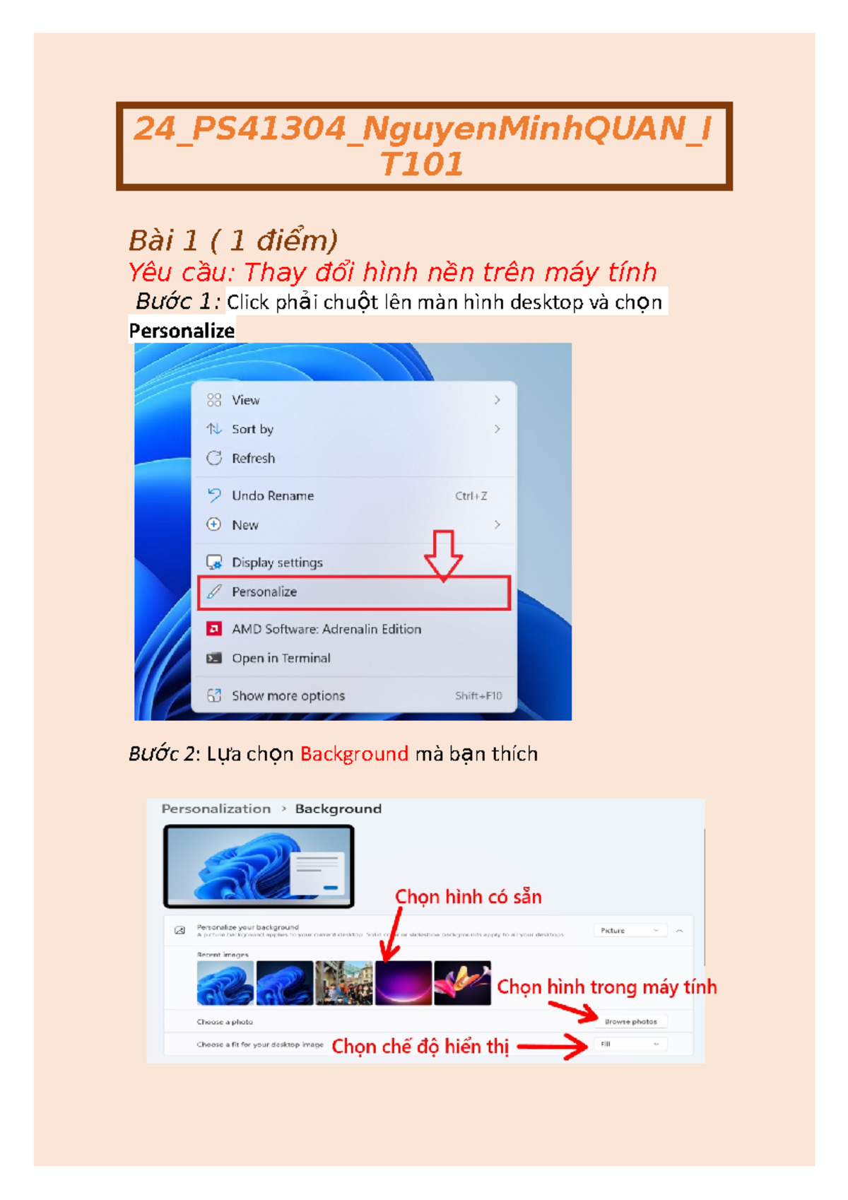 24 PS41304 Nguye Minh Quan IT101 Lab1 - 24_PS41304_NguyenMinhQUAN_I T Bài 1 ( 1 điểm) Yêu cầu ...