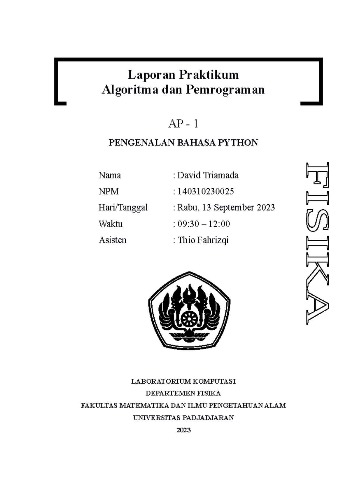 Laprak Alpro - tugas - Laporan Praktikum Algoritma dan Pemrograman AP ...