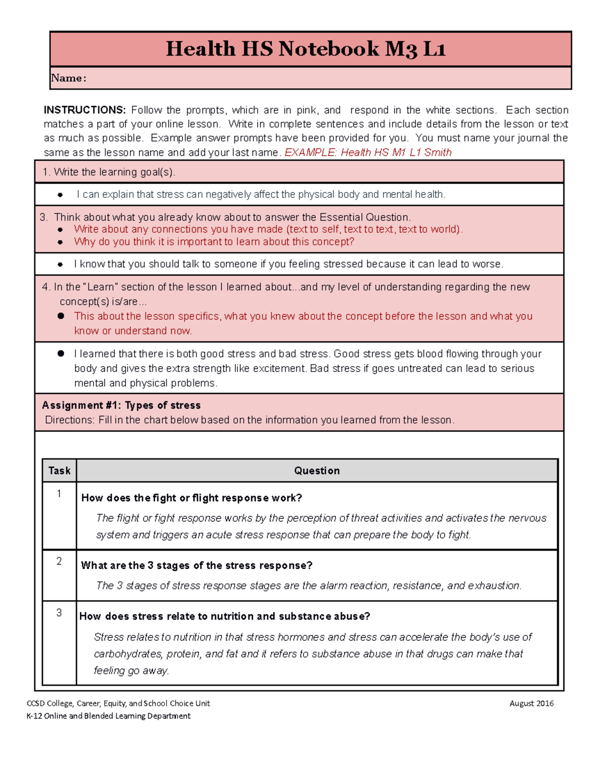 Health HS M3 L1 Notebook - Health HS Notebook M3 L Name: INSTRUCTIONS ...
