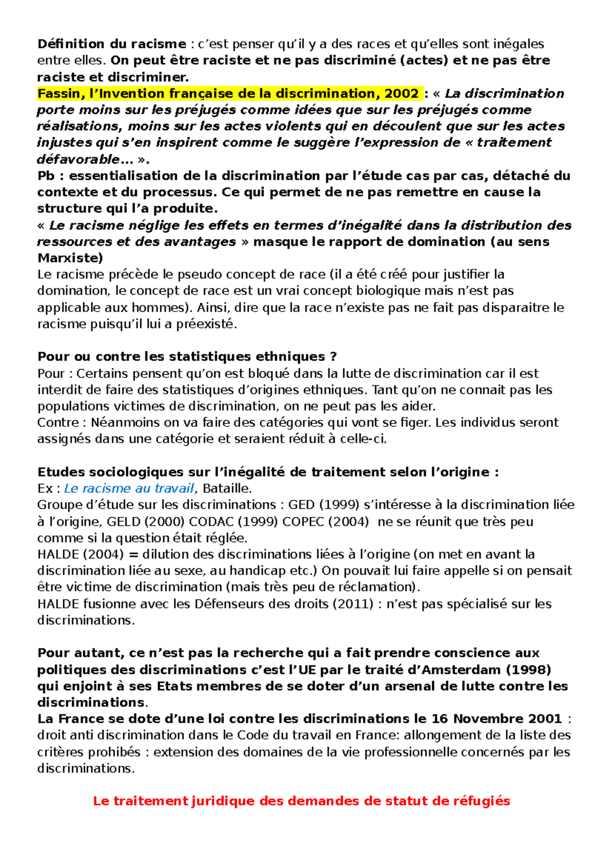 Définition du racisme - Notes de cours Analyse cours socio - Déinition ...