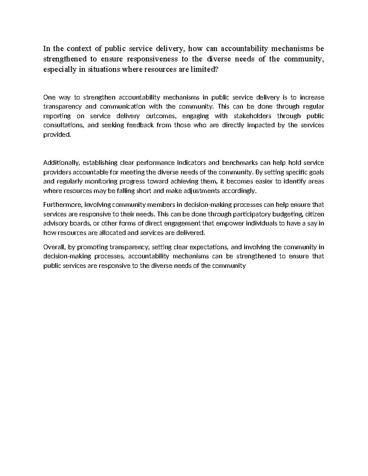 Mandatory Assignment B - In the context of public service delivery, how ...