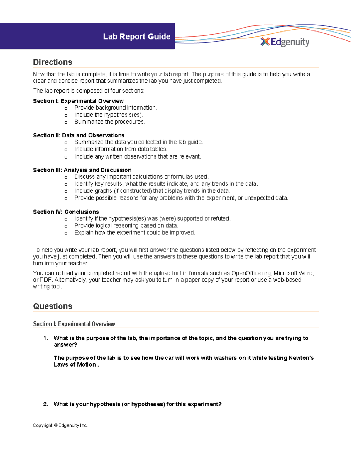 Lab Report Guide - Directions Now that the lab is complete, it is time ...