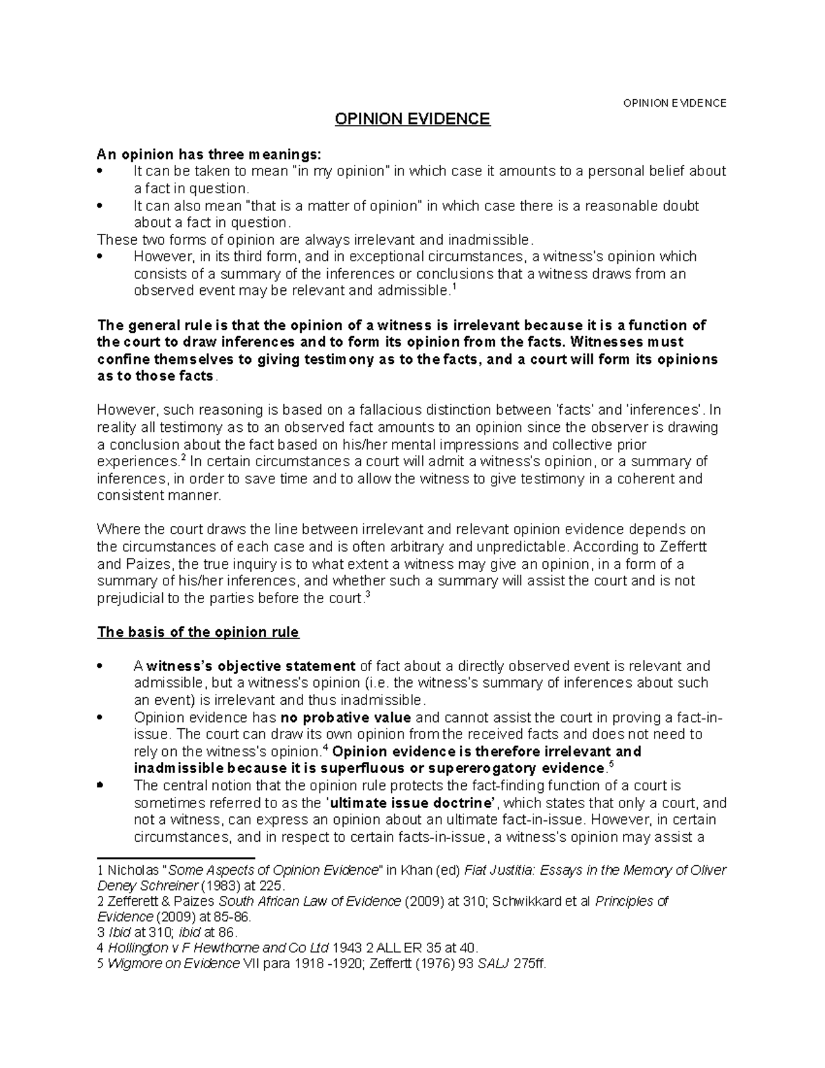 Evidence 2012 Opinion Evidence Moodle - OPINION EVIDENCE OPINION ...