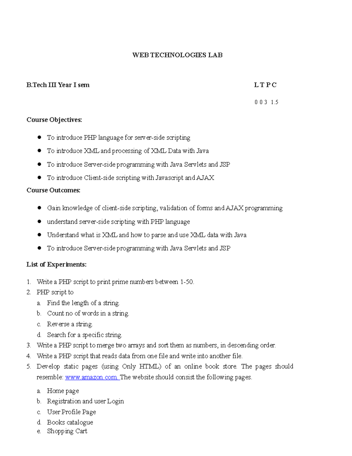 Web Technologies Lab Manual - WEB TECHNOLOGIES LAB B III Year I sem L T P C 0 0 3 1. Course ...