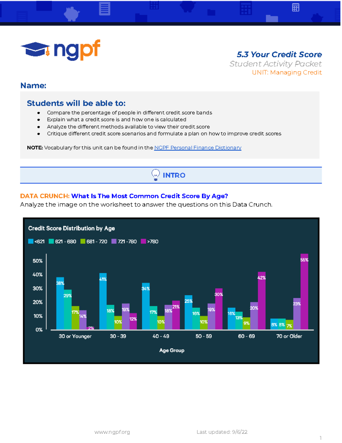 Your Credit Score - 5 Your Credit Score Student Activity Packet UNIT ...