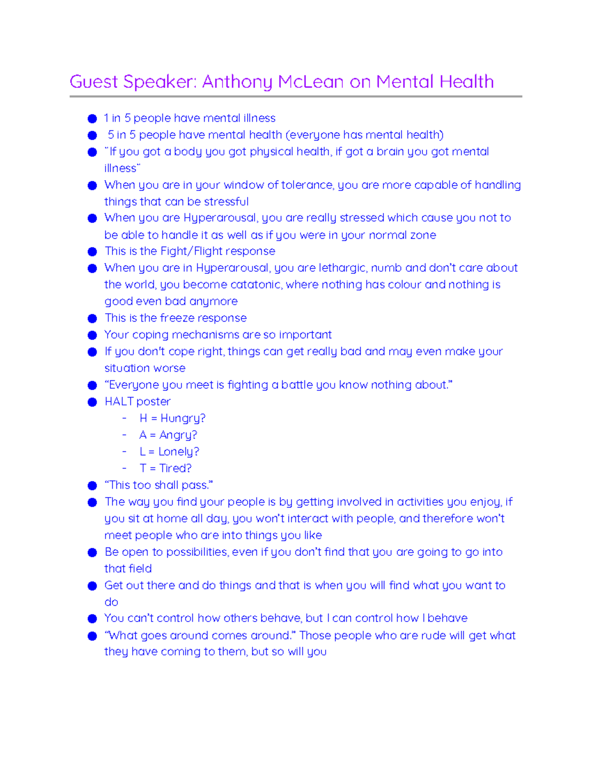 CPT Notes - Guest Speaker: Anthony McLean on Mental Health 1 in 5 ...