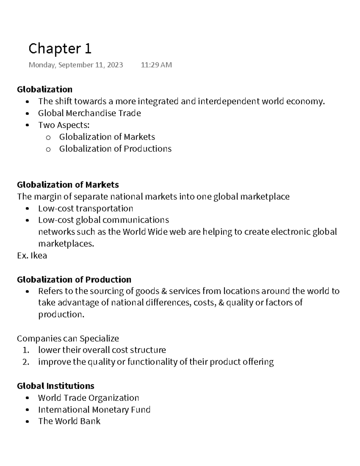 Global Business Enviornment - Chapter 1 - Globalization The shift ...