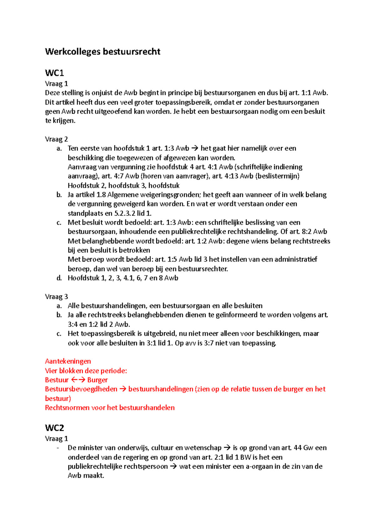 Werkcolleges Bestuurs(proces)recht I, alle uitwerkingen van de weken 1 tot en met 12 ...