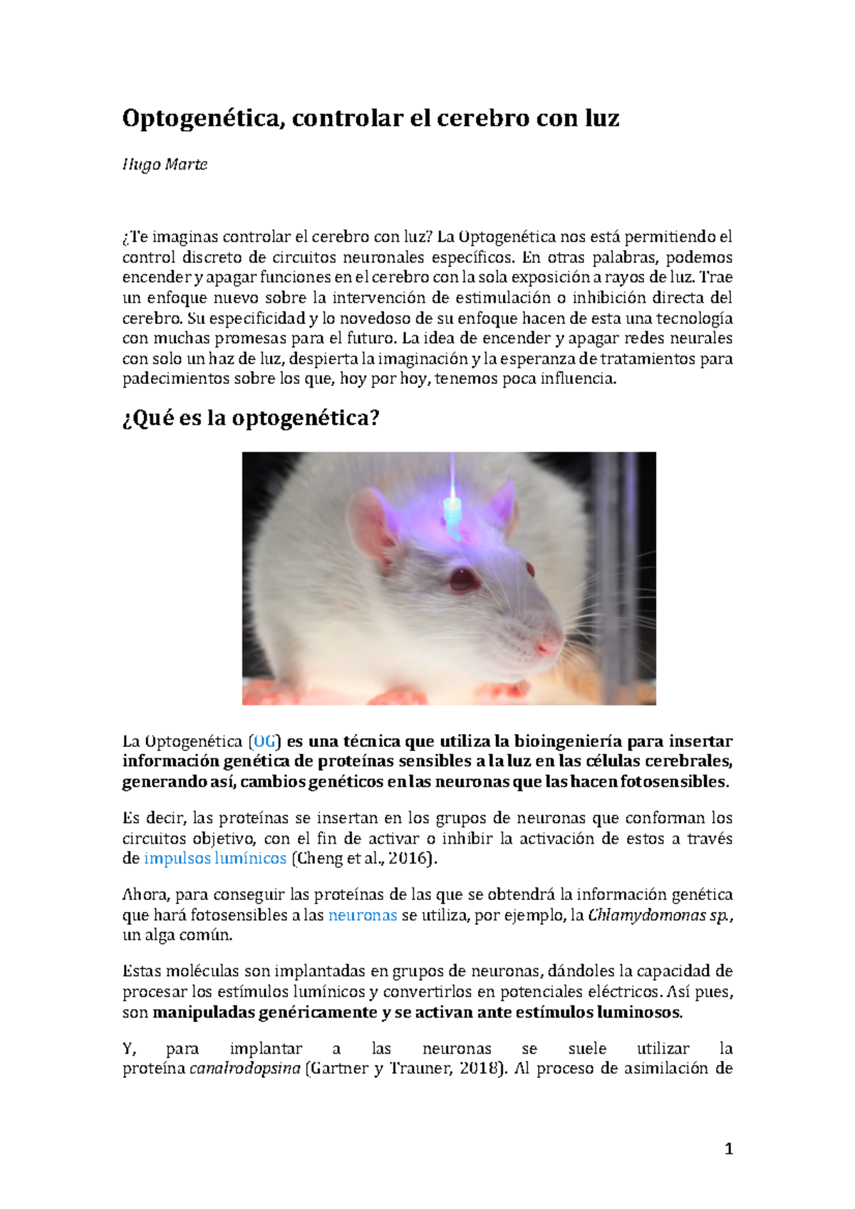 Lectura-optogenetica - Optogenética, controlar el cerebro con luz Hugo ...