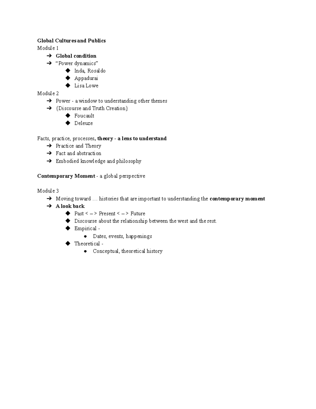 Said Class Notes - Global Cultures and Publics Module 1 Global ...