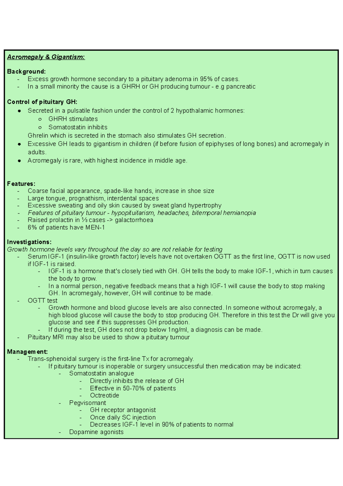 Acromegaly Gigantism - Lecture notes Year 4 Homeostasis - Acromegaly ...