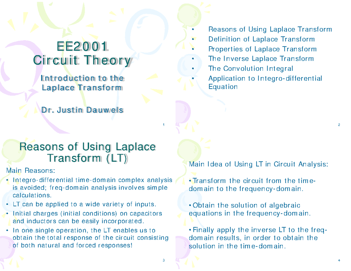 (11)Introduction to the Laplace Transform - 1 EE2 0 0 1 Ci r c u i t Th ...