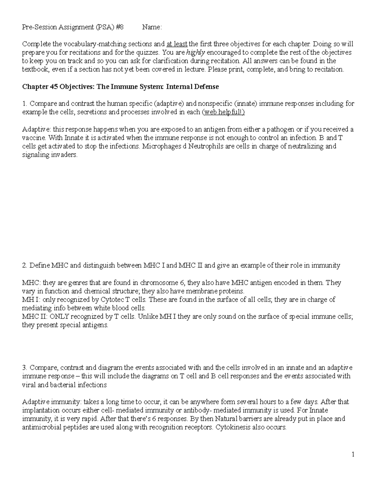 PSA 8 assignment - Pre-Session Assignment (PSA) #8 Name: Complete the ...