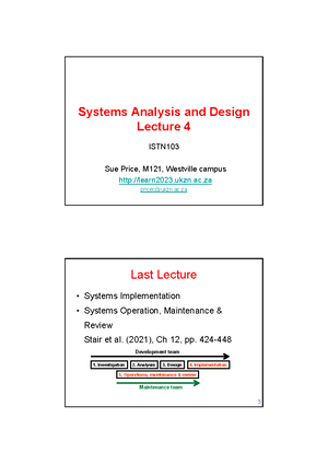 SAD 7 slides 2023 - System ANalysis and design - Systems Analysis and Design Lecture 7 ISTN Sue ...