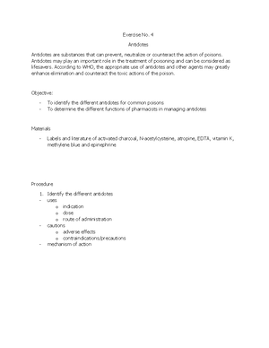 worksheet toxicology - Exercise No. 1 Assessment of Poisoning Vital ...