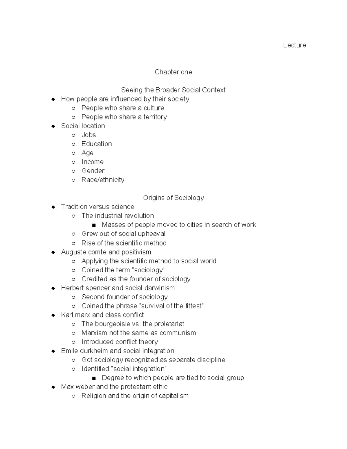 Sociology ch1 - Lecture Chapter one Seeing the Broader Social Context ...