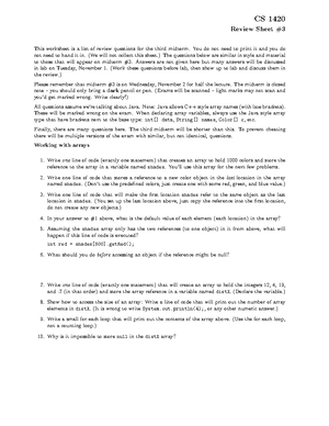 Sample - pls look - CS 1420: Accelerated Intro to Object-Oriented Programming SAMPLE QUESTIONS ...