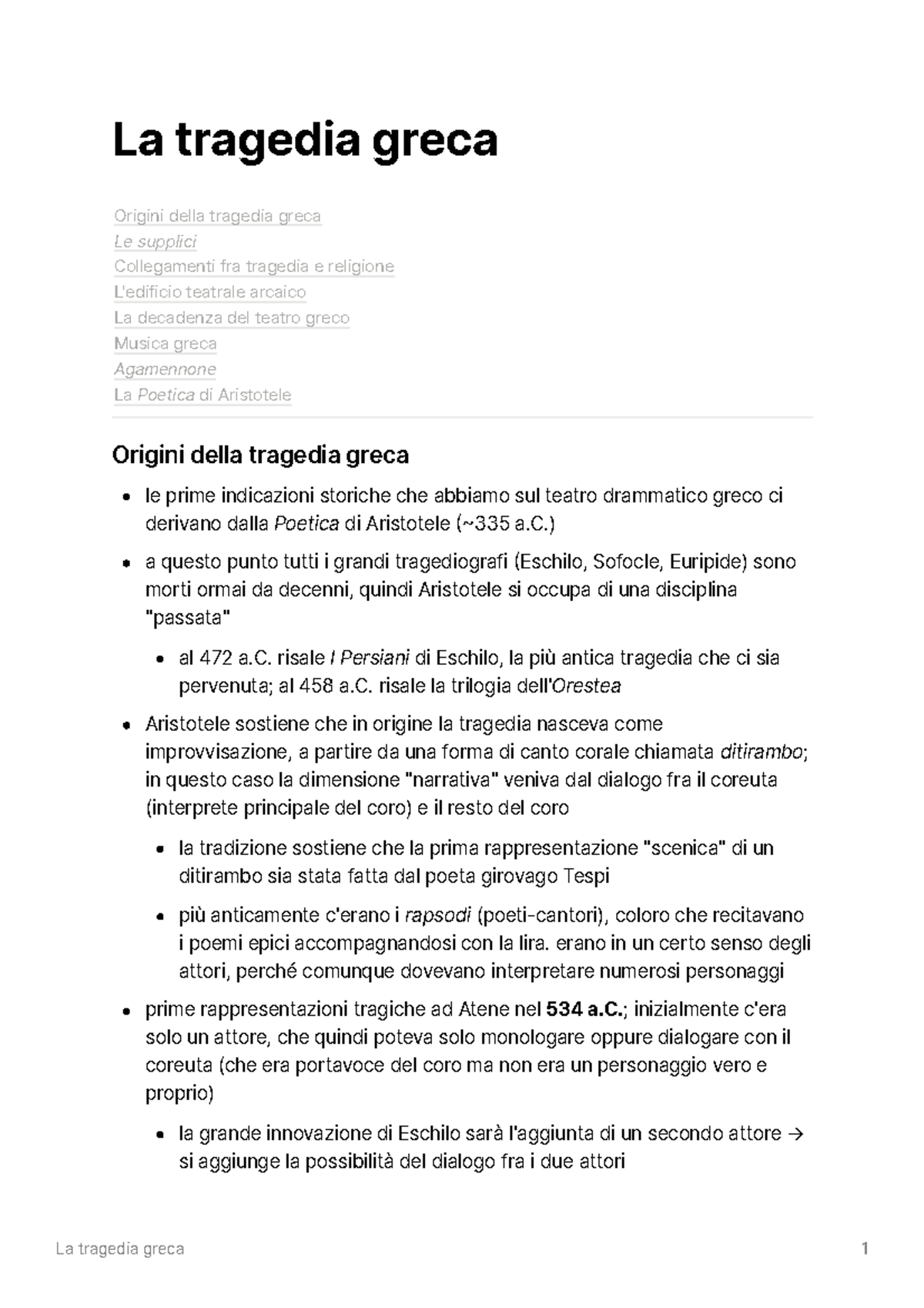 La tragedia greca - La tragedia greca Origini della tragedia greca le prime indicazioni storiche ...