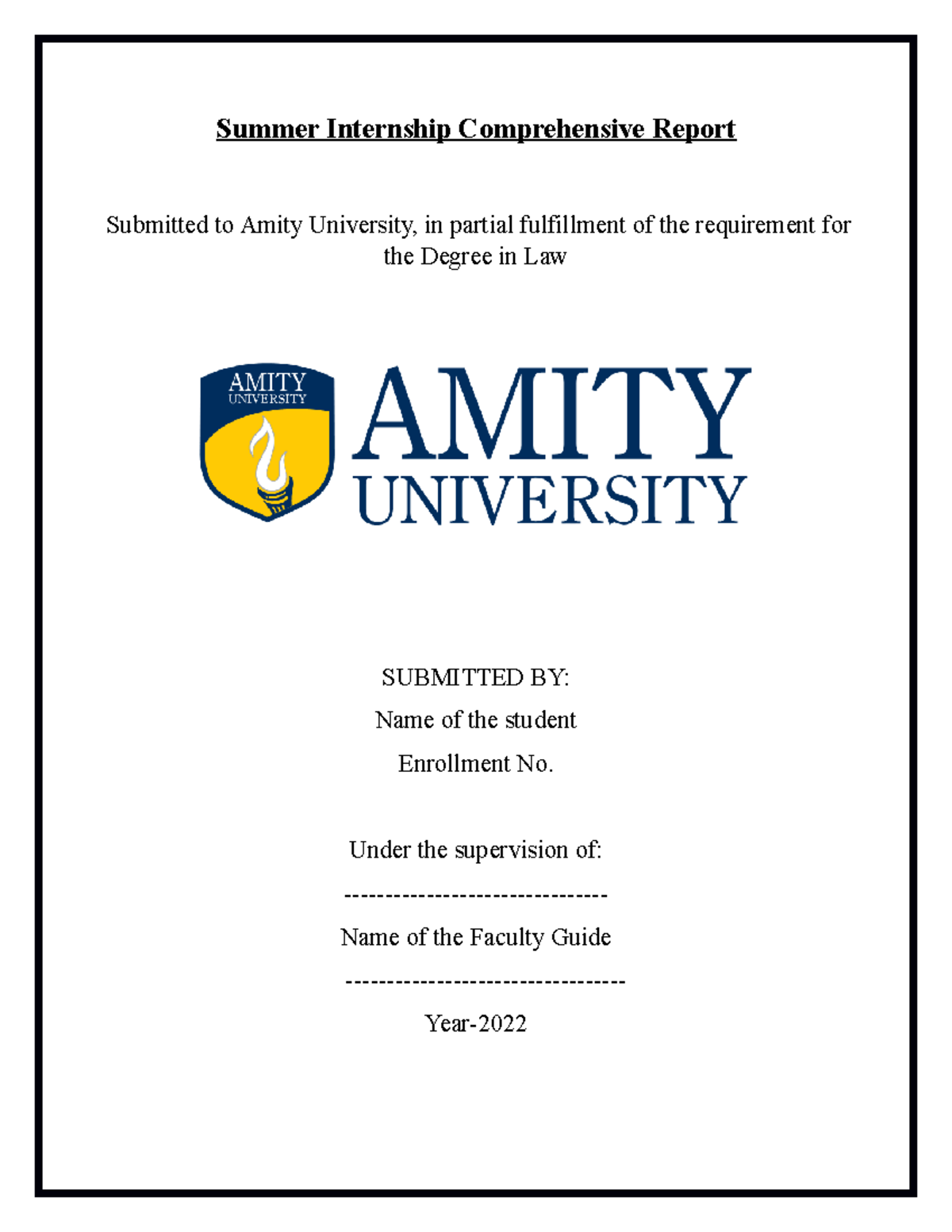 Comprehensive report ( sample) (1) - Summer Internship Comprehensive ...