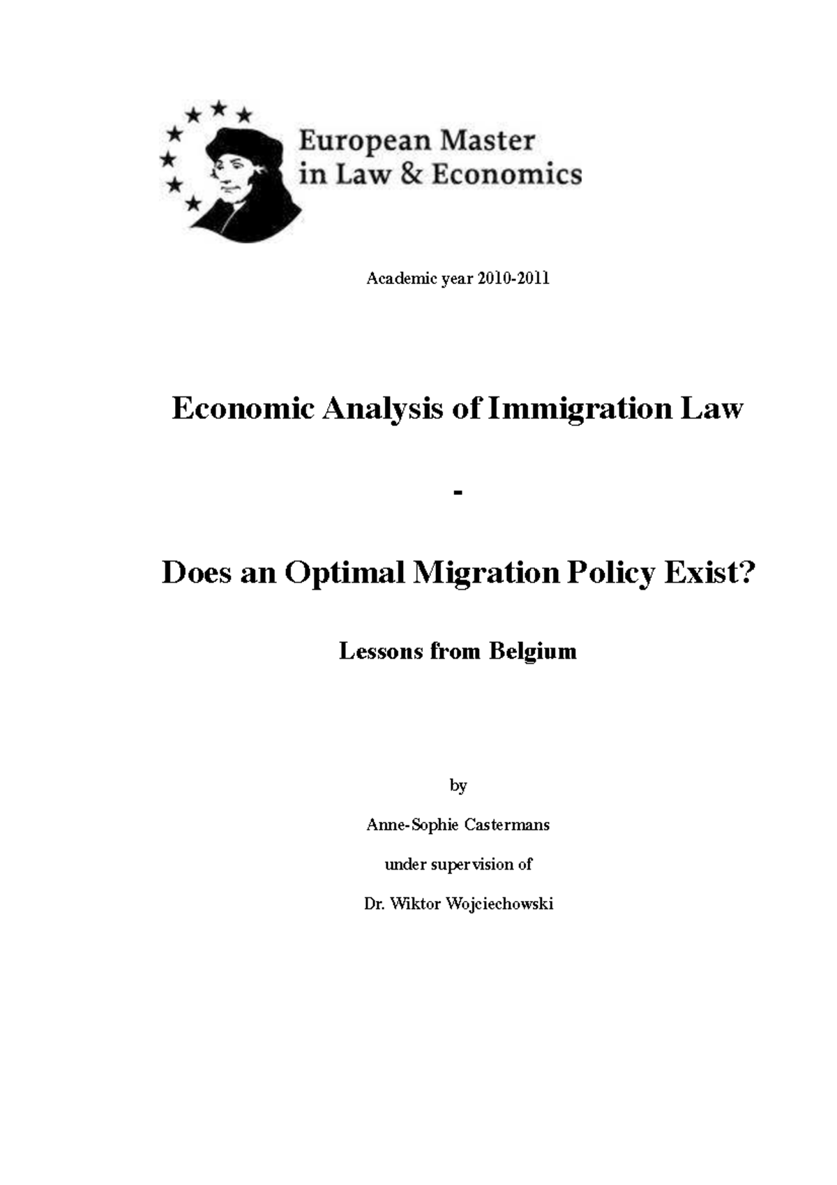 Economic analysis of immigration law - Academic year 2010- Economic ...