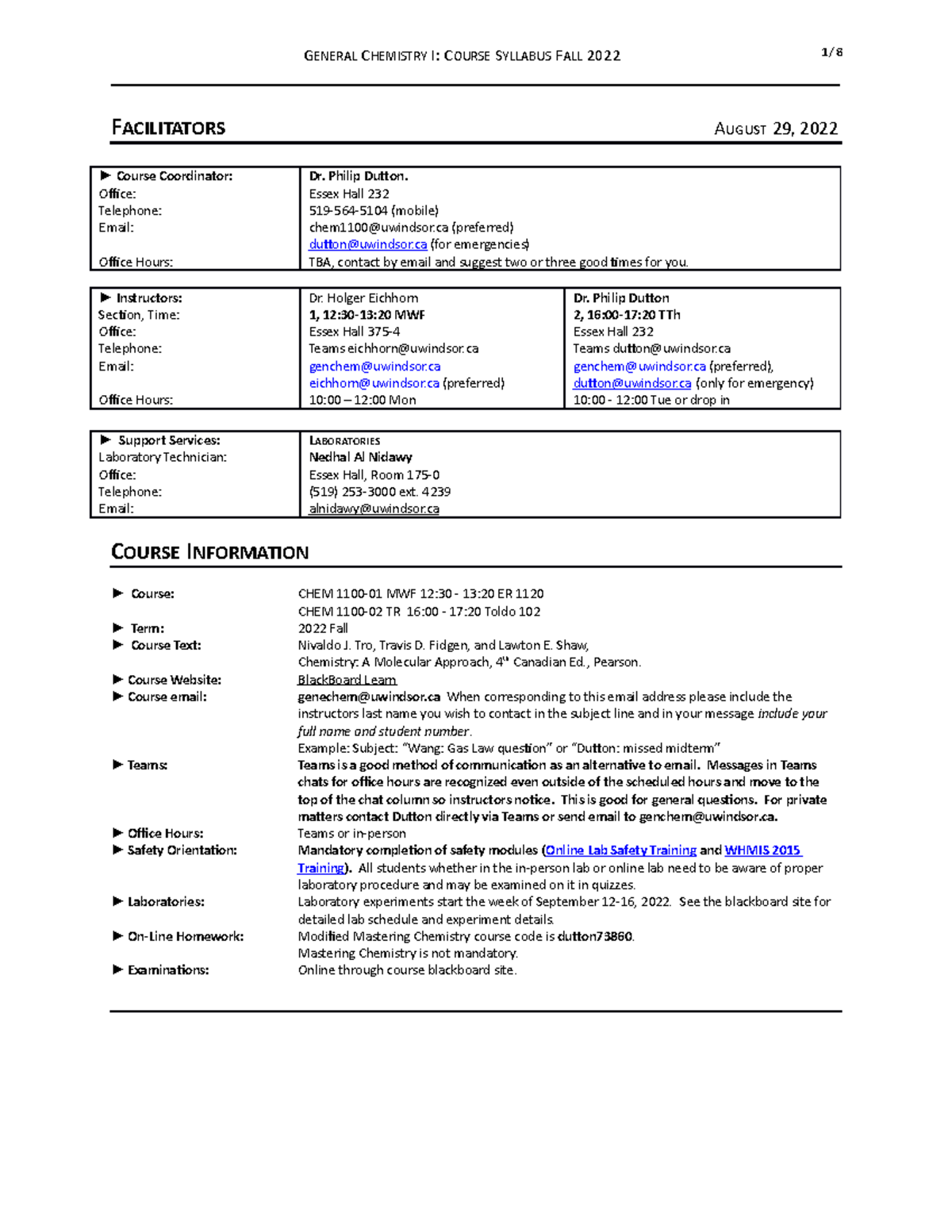 CHEM 1100 Course Outline F22 AUG 29(1) 2 - GENERAL CHEMISTRY I: COURSE ...