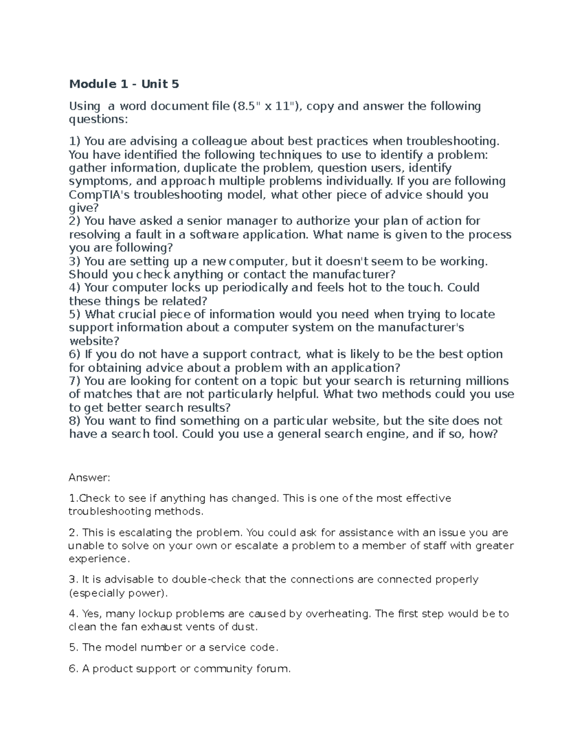 Module 1 Unit 5 - qwerty - Module 1 - Unit 5 Using a word document file (8" x 11"), copy - Studocu