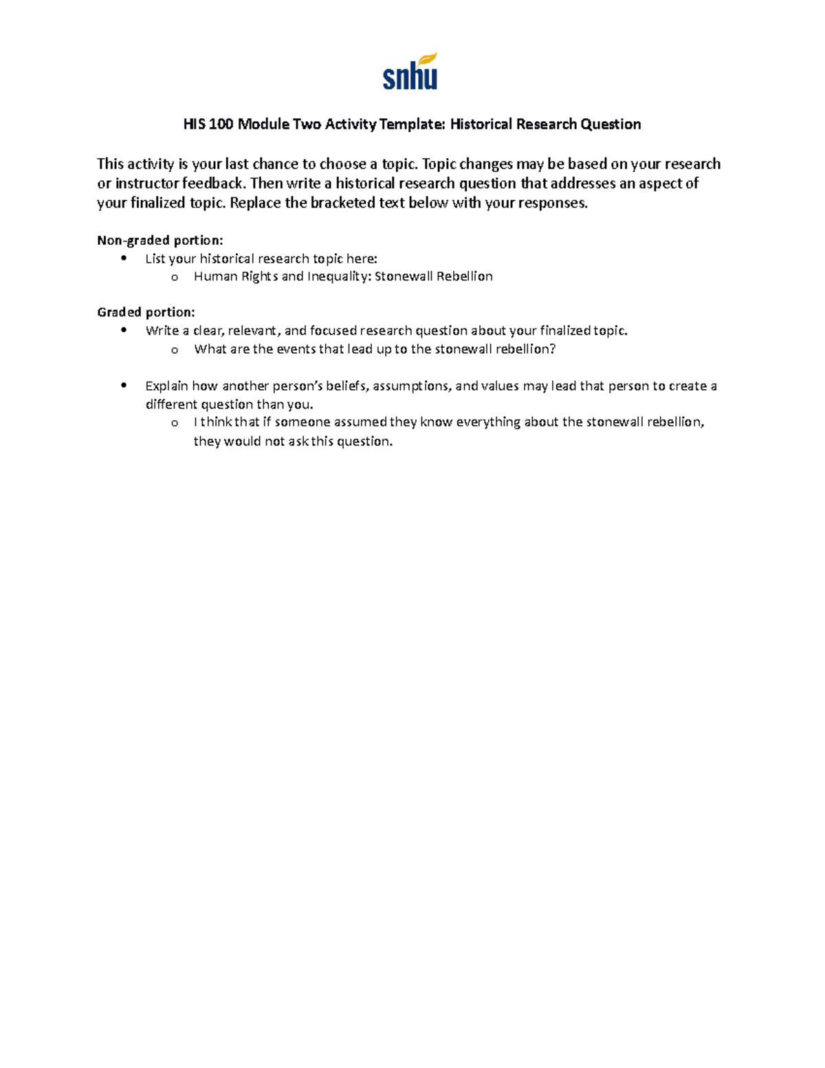 HIS 100 Module Two Activity Research Question CJ - HIS 100 Module Two ...