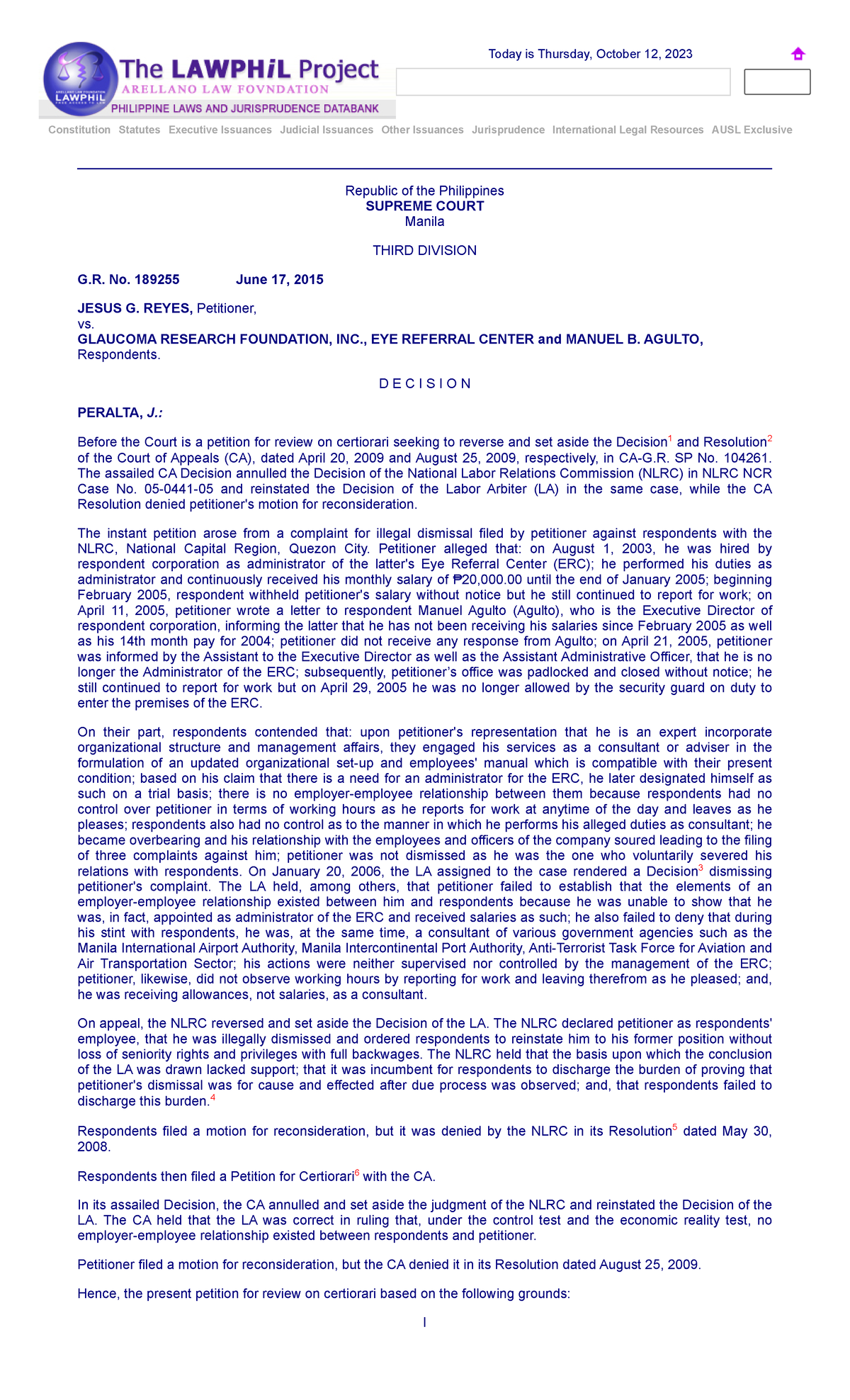 1. G. Reyes vs. Glaucoma Research Foundation, INC., EYE - Constitution ...