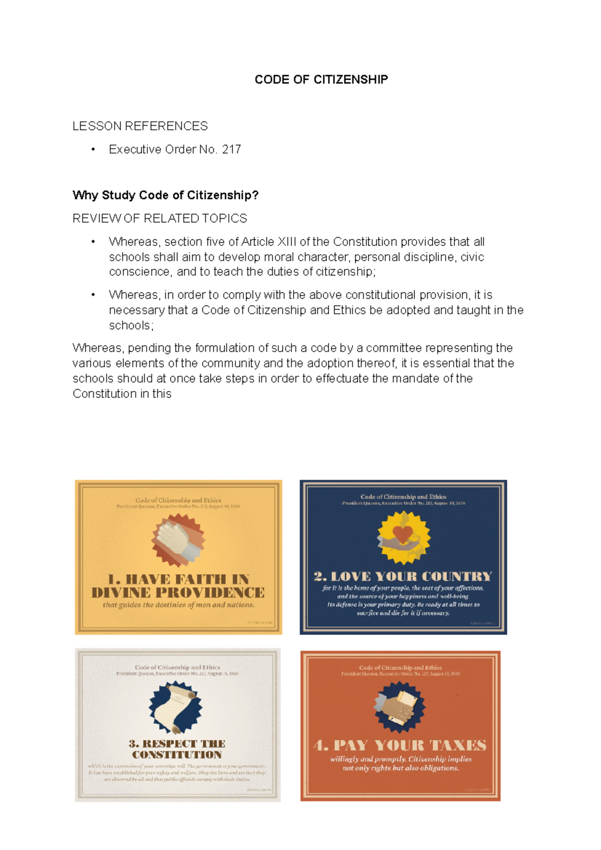 CODE OF Citizenship - FOR ROTC USE ONLY. - CODE OF CITIZENSHIP LESSON ...