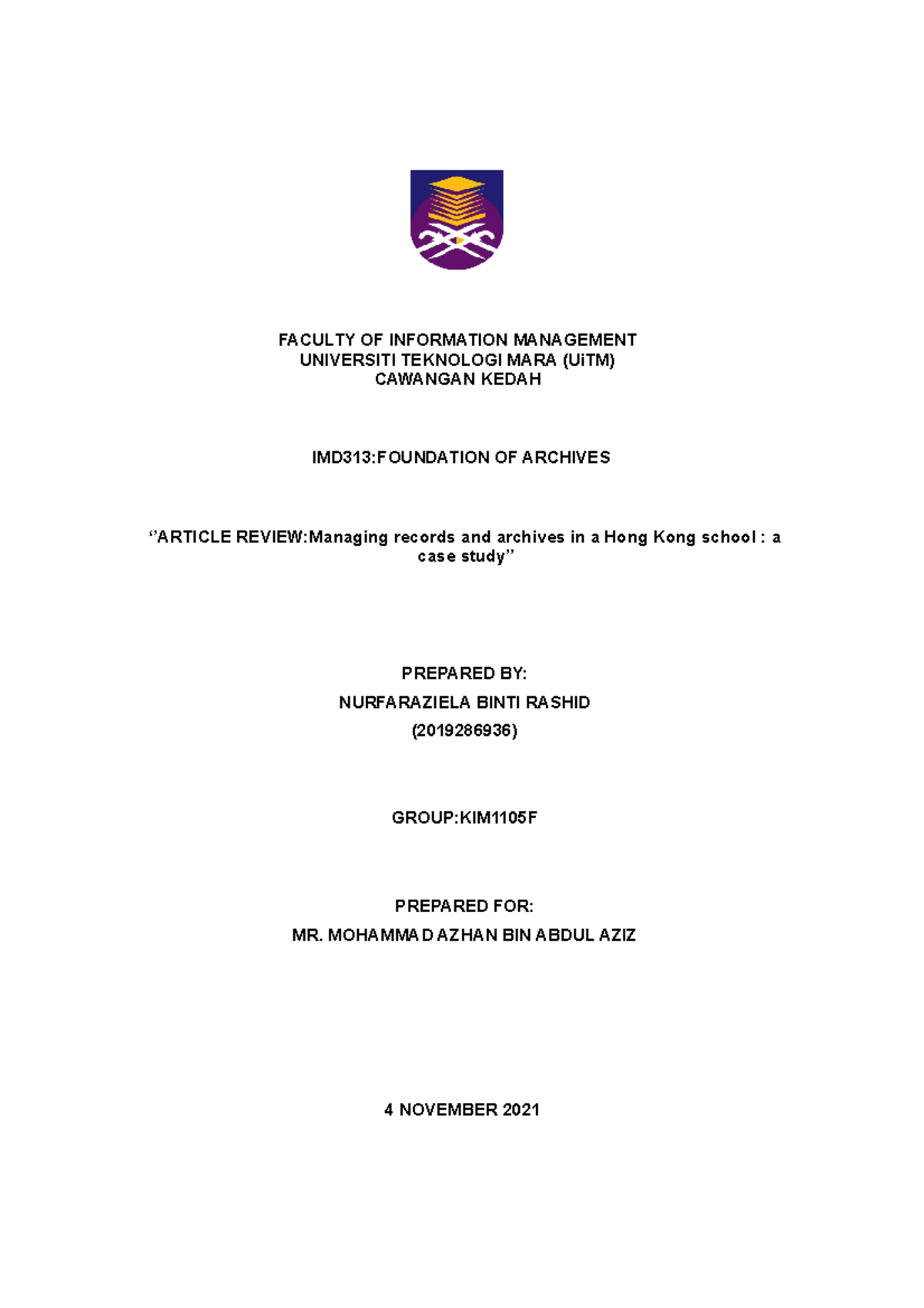 INDIVIDUAL ASSIGNMENT - Information Management - UiTM - Studocu