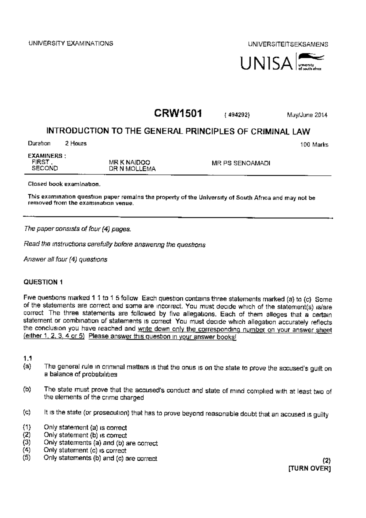 Crw1501-2014 - if you want to pass really well - CRW2601 - Studocu