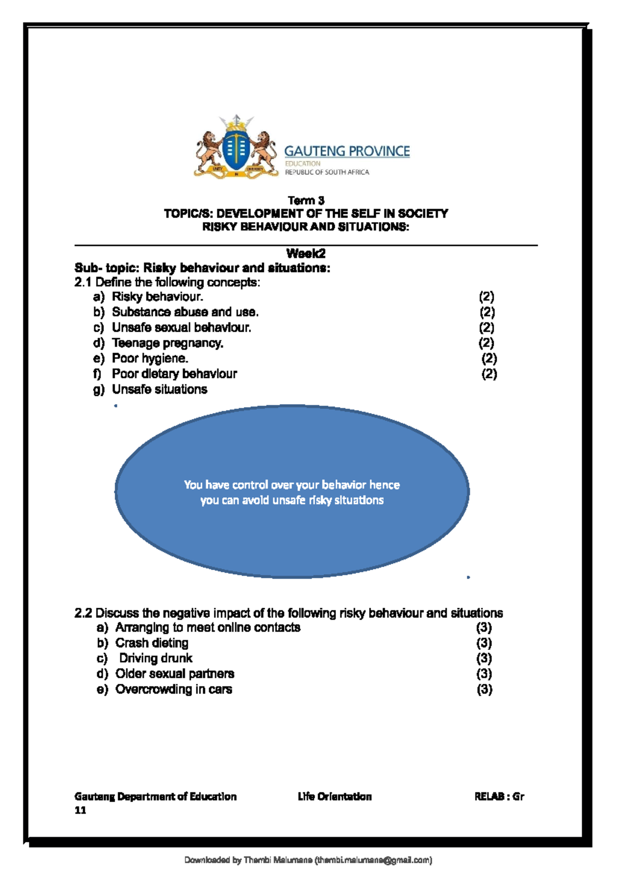 Grade 11 TERM 3 Relab Activities - GAUTENG PROVINCE EDUCATION REPUBLIC ...