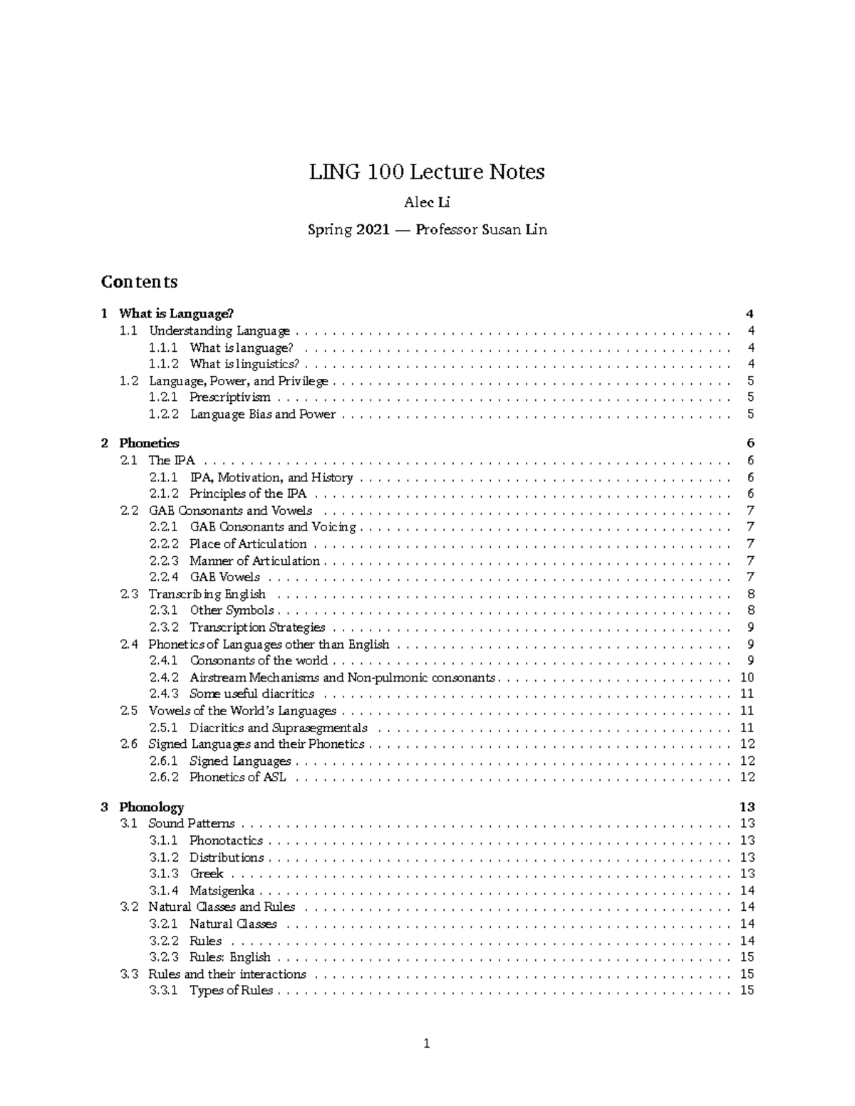 LING100 Lecture Notes - LING 100 Lecture Notes Alec Li Spring 2021 ...