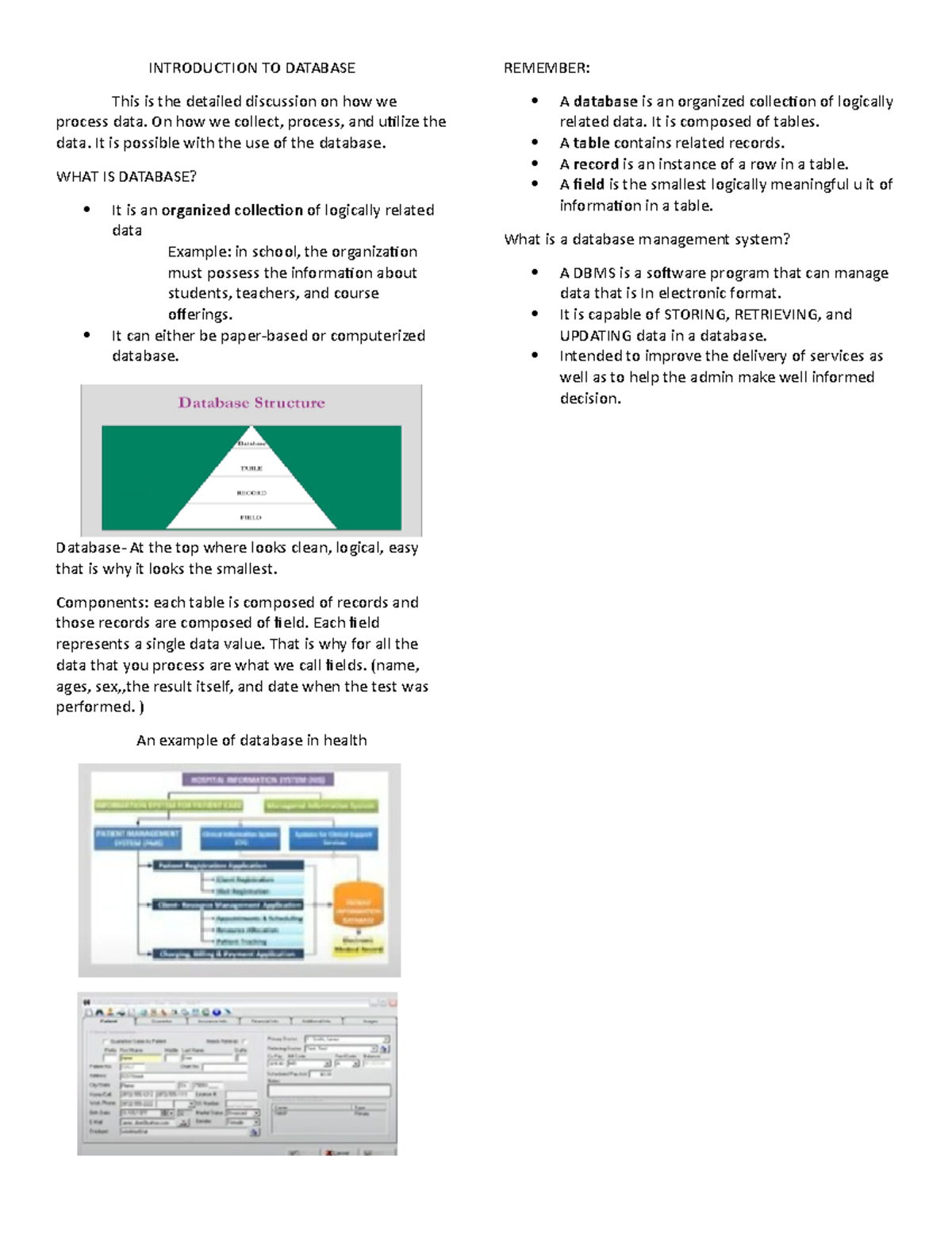Introduction TO Database - INTRODUCTION TO DATABASE This is the ...