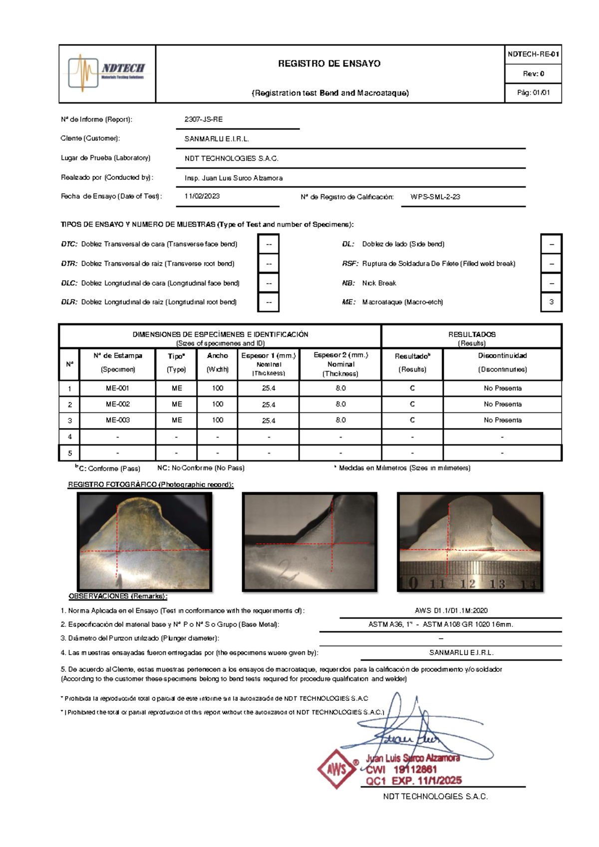 2307-JS-RE rev1 - certificado - 2307-JS-RE SANMARLU E.I.R. NDT ...