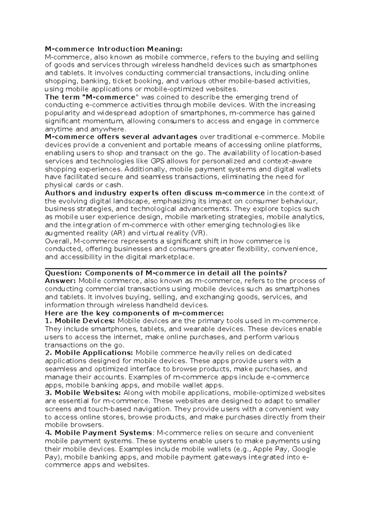 Ecomm. unit 2nd - full - M-commerce Introduction Meaning: M-commerce, also known as mobile ...