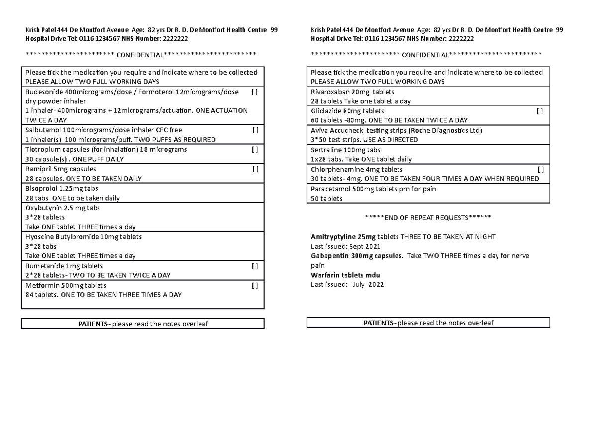 Krish Patel Prescription - Krish Patel 444 De Montfort Avenue Age: 82 ...