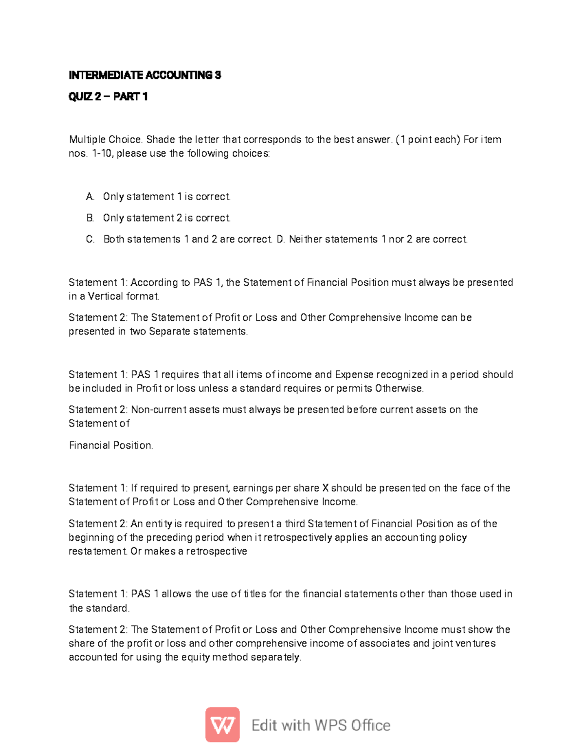 Intacc Quiz 2-Pt1 - Intermediate accounting 3 - INTERMEDIATE ACCOUNTING ...
