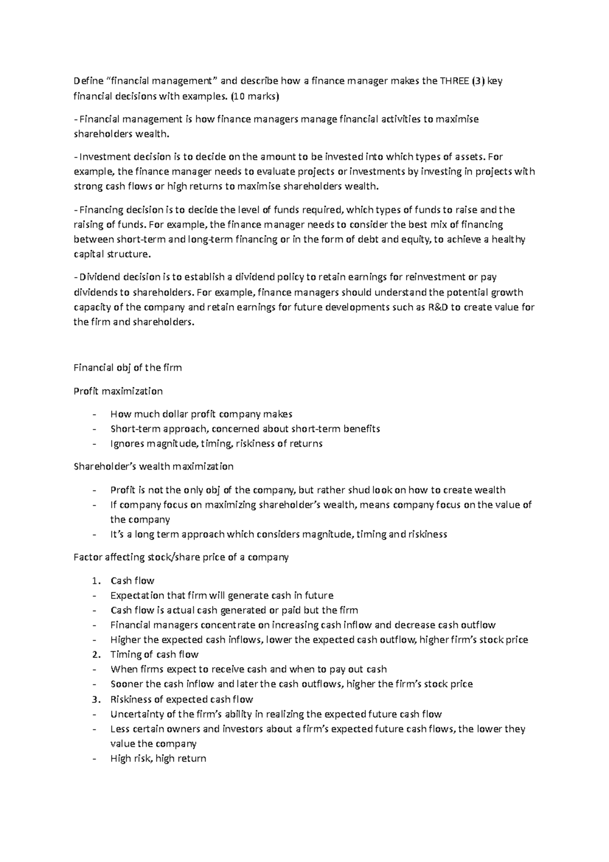 Finance - assignment - Define “financial management” and describe how a ...