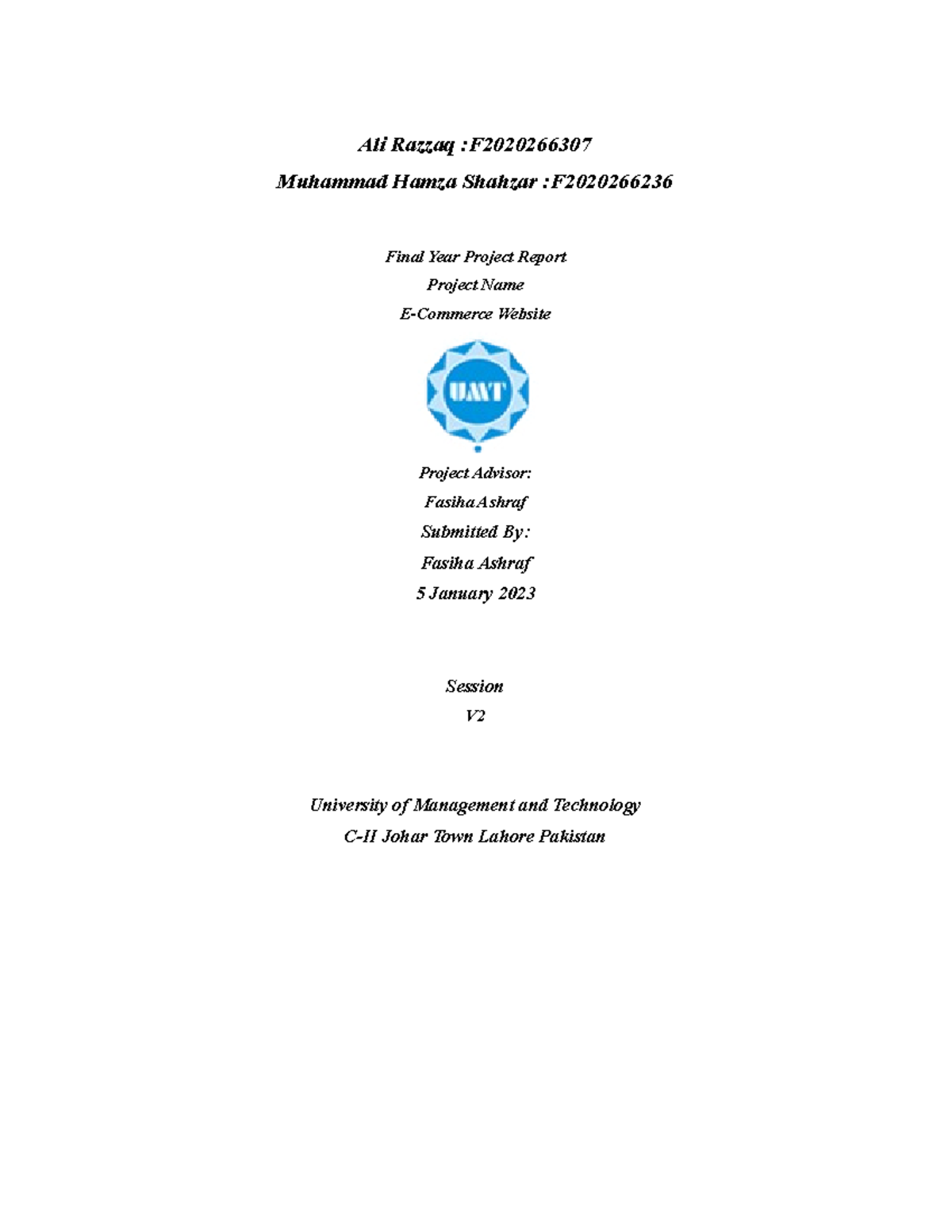 Se Term Project E Commerce Website Ali Razzaq F Muhammad Hamza Shahzar F Final Year Project 