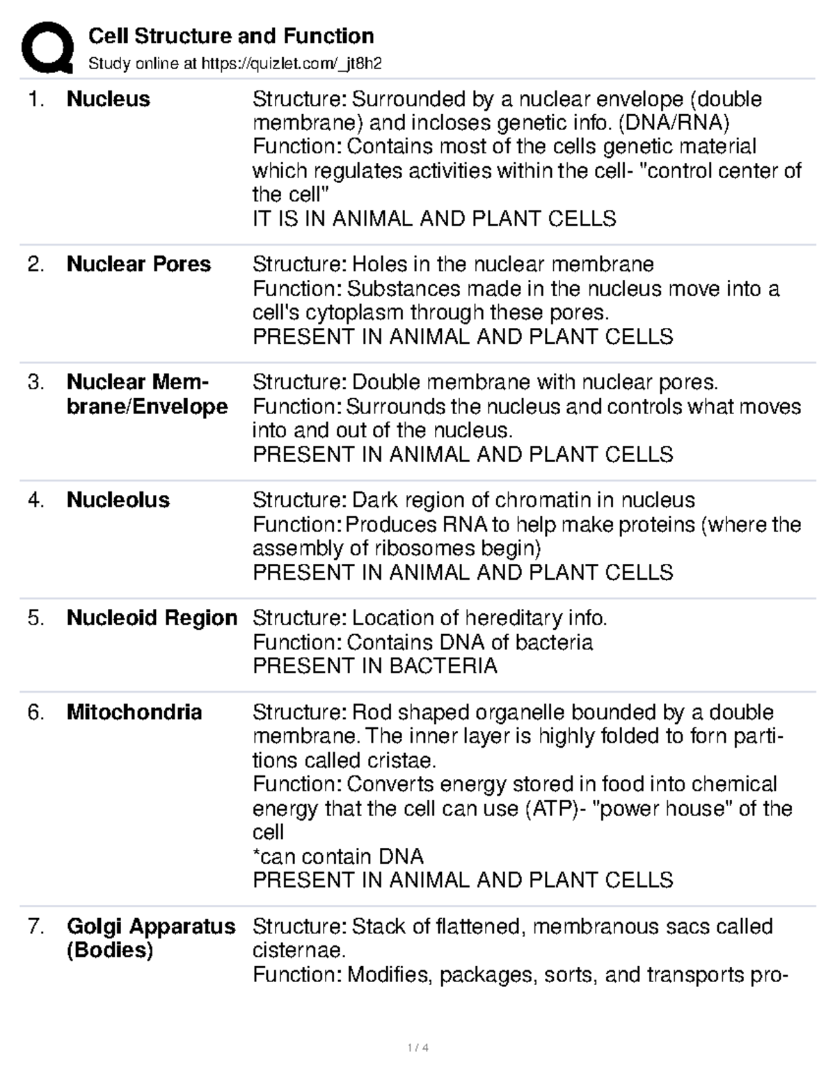 CELL LEC (1) 2 - ddo not share - Study online at quizlet/_jt8h Nucleus Structure: Surrounded by ...