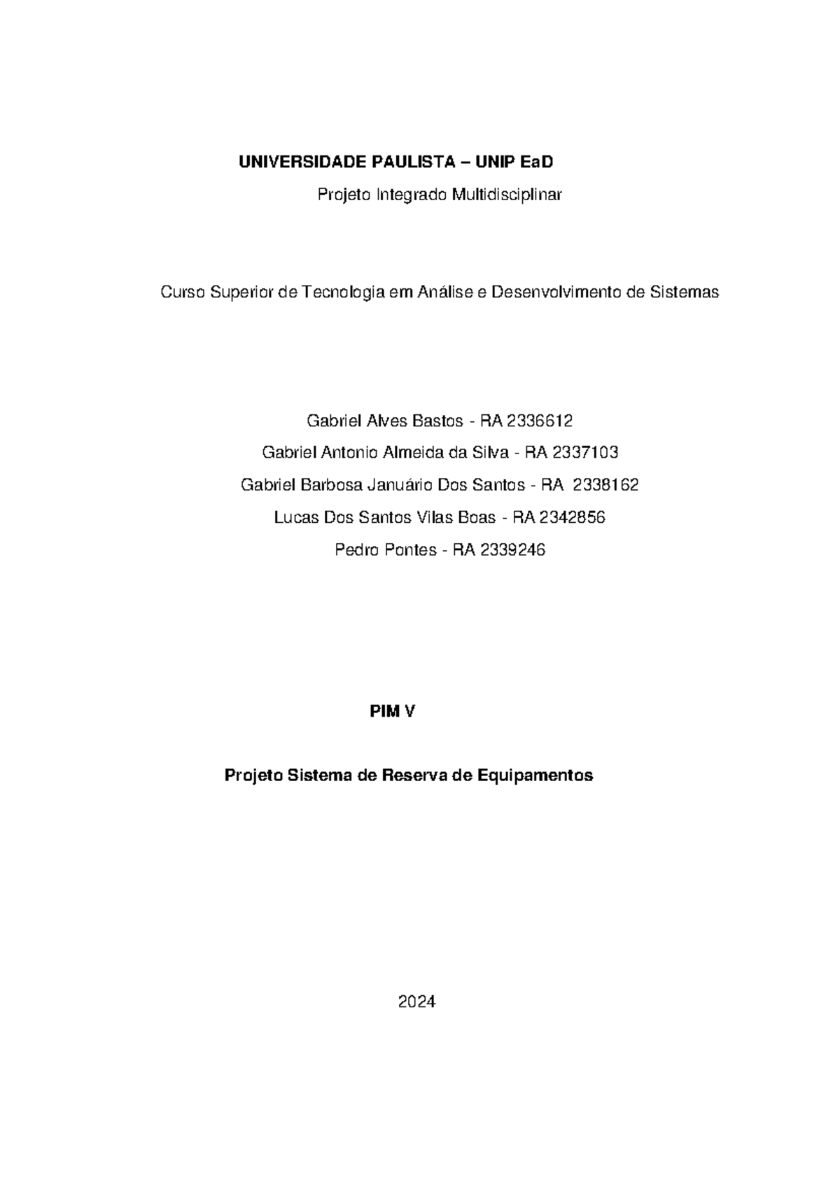 PIM V - UNIVERSIDADE PAULISTA – UNIP EaD Projeto Integrado ...