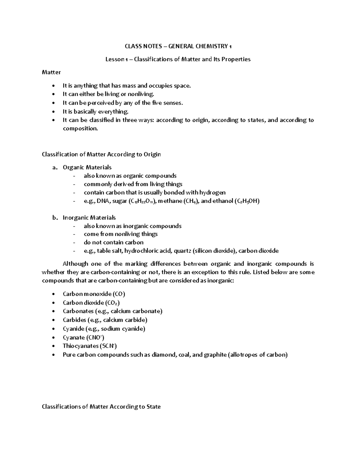 Copy of Class Notes - none - CLASS NOTES – GENERAL CHEMISTRY 1 Lesson 1 ...