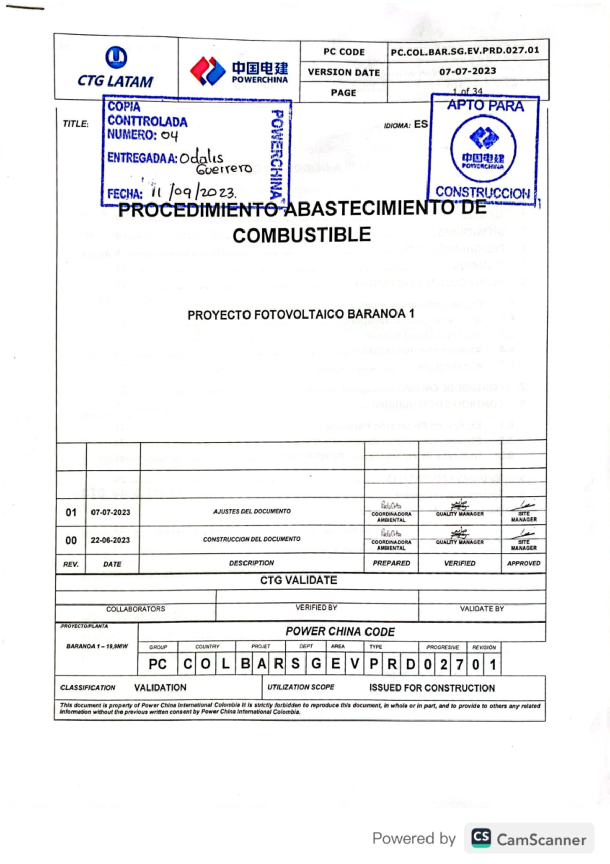 Abastecimiento DE Combustible - PC CODE PC.COL.BAR.SG.EV.PRD.027 ...