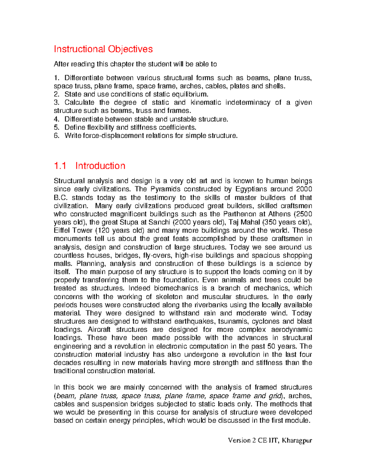 Structural Analysis R19 - UNIT-1 - Instructional Objectives After ...