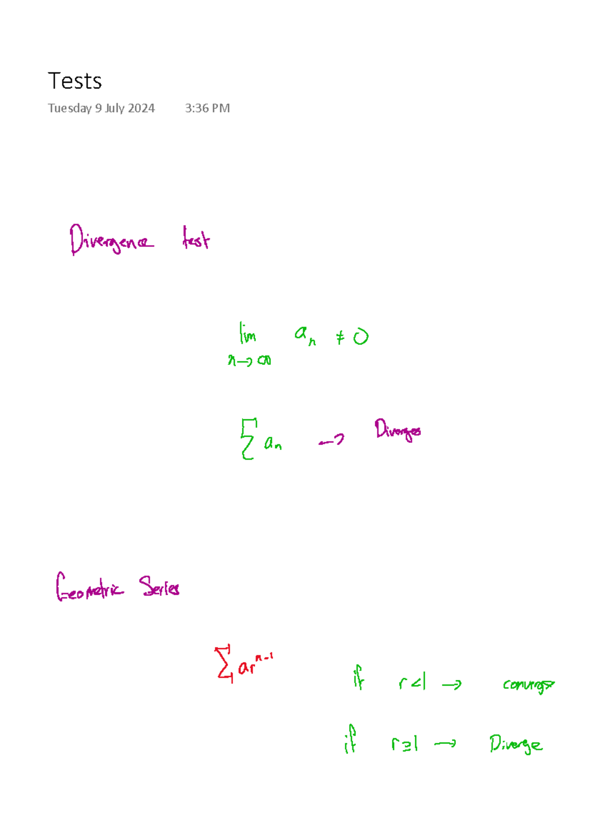 Series tests for convergence or divergence - Tests Tuesday 9 July 2024 ...