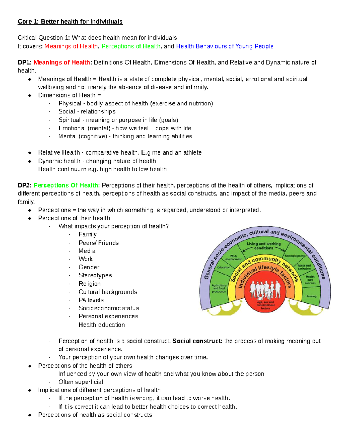 Pdhpe - Notes Syllabus - Core 1: Better health for individuals Critical ...