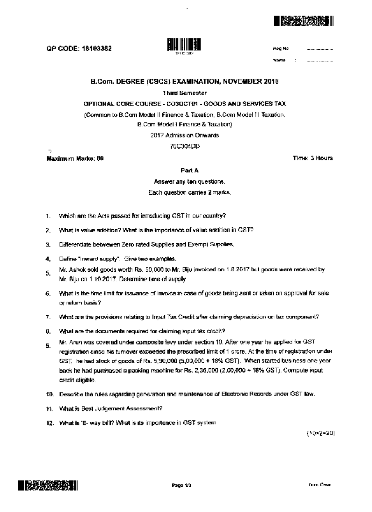 Bcom 3 sem goods and services tax 18103382 nov 2018 - B.com finance and ...