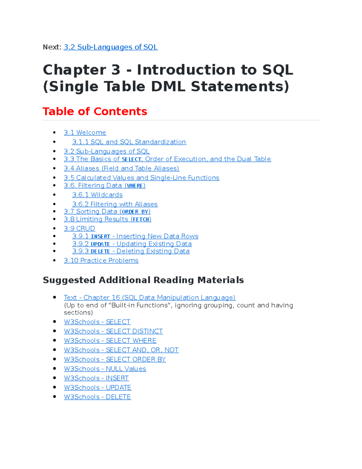 DBS 211 Week 3 Notes - Next: 3 Sub-Languages of SQL Chapter 3 ...