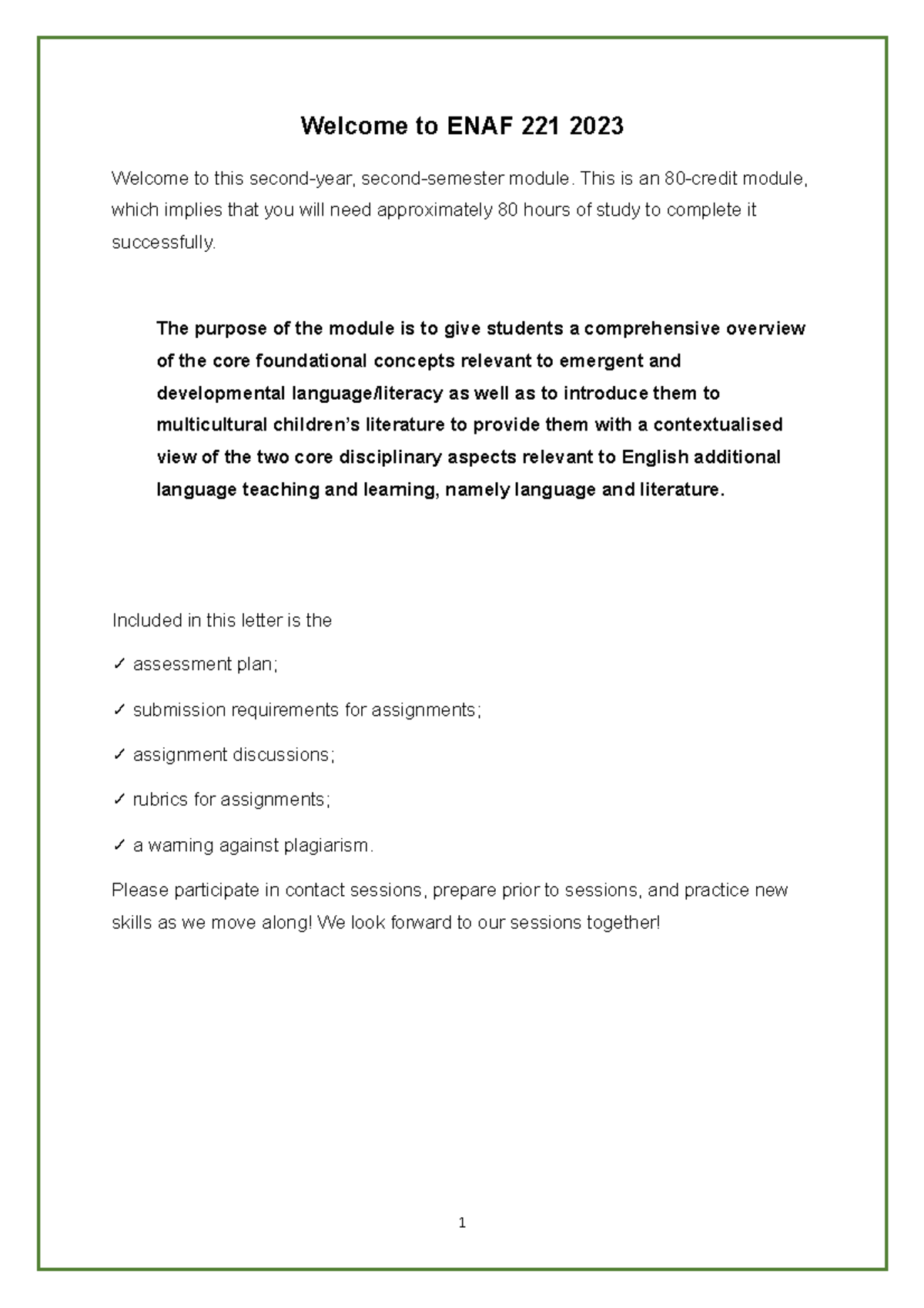 ENAF 221 Tutorial Letter - Welcome to ENAF 221 2023 Welcome to this ...